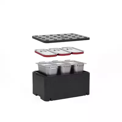 [Zestaw] Pojemnik termoizolacyjny GN 1/1 250 mm Essential Line + 3x Pojemnik GN 1/3, 200 mm, z ...