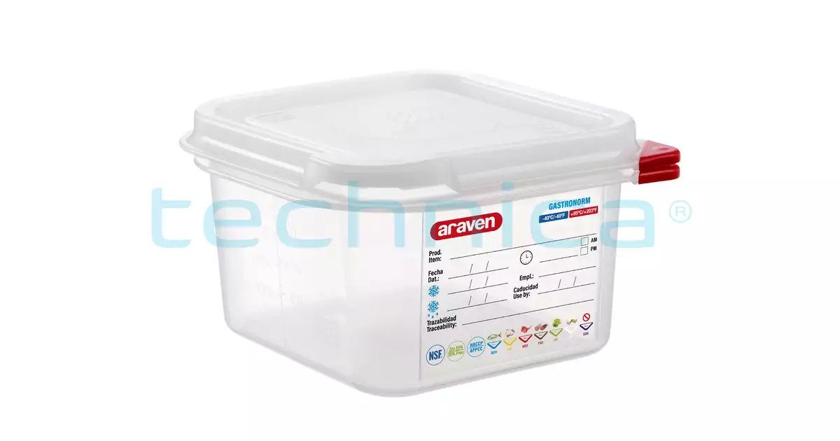 Pojemnik GN 1/6 100 mm z polipropylenu z pokrywką | ARAVEN, 3024 - sklep Technica